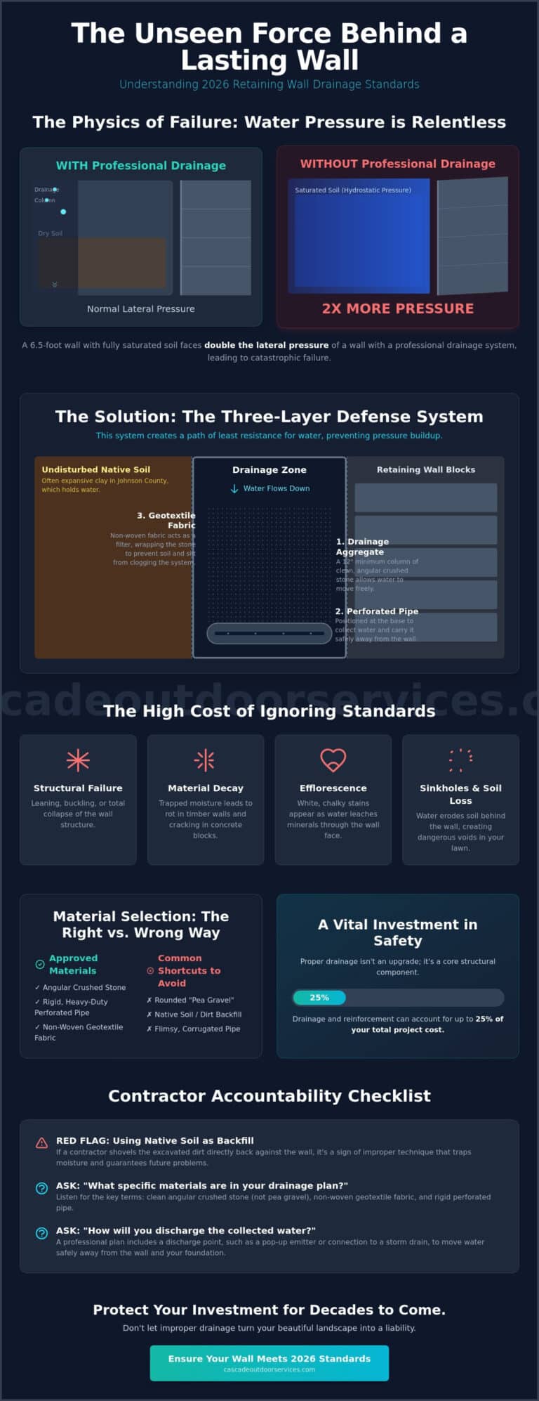 Retaining Wall Drainage Design Standards: The 2026 Homeowner’s Guide